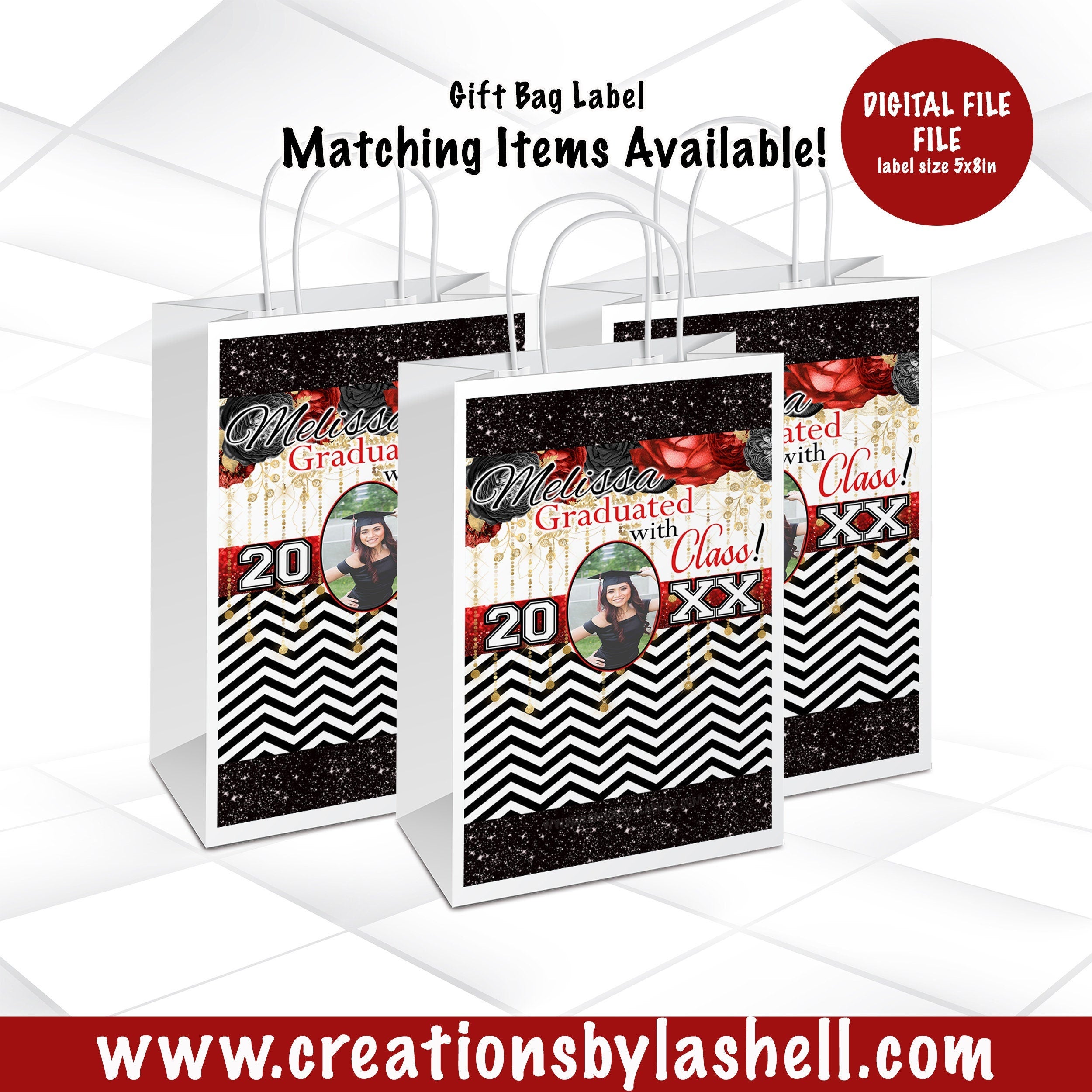 Graduation Gift Bag Template | Red Graduation Gift Bag Label Printable ...