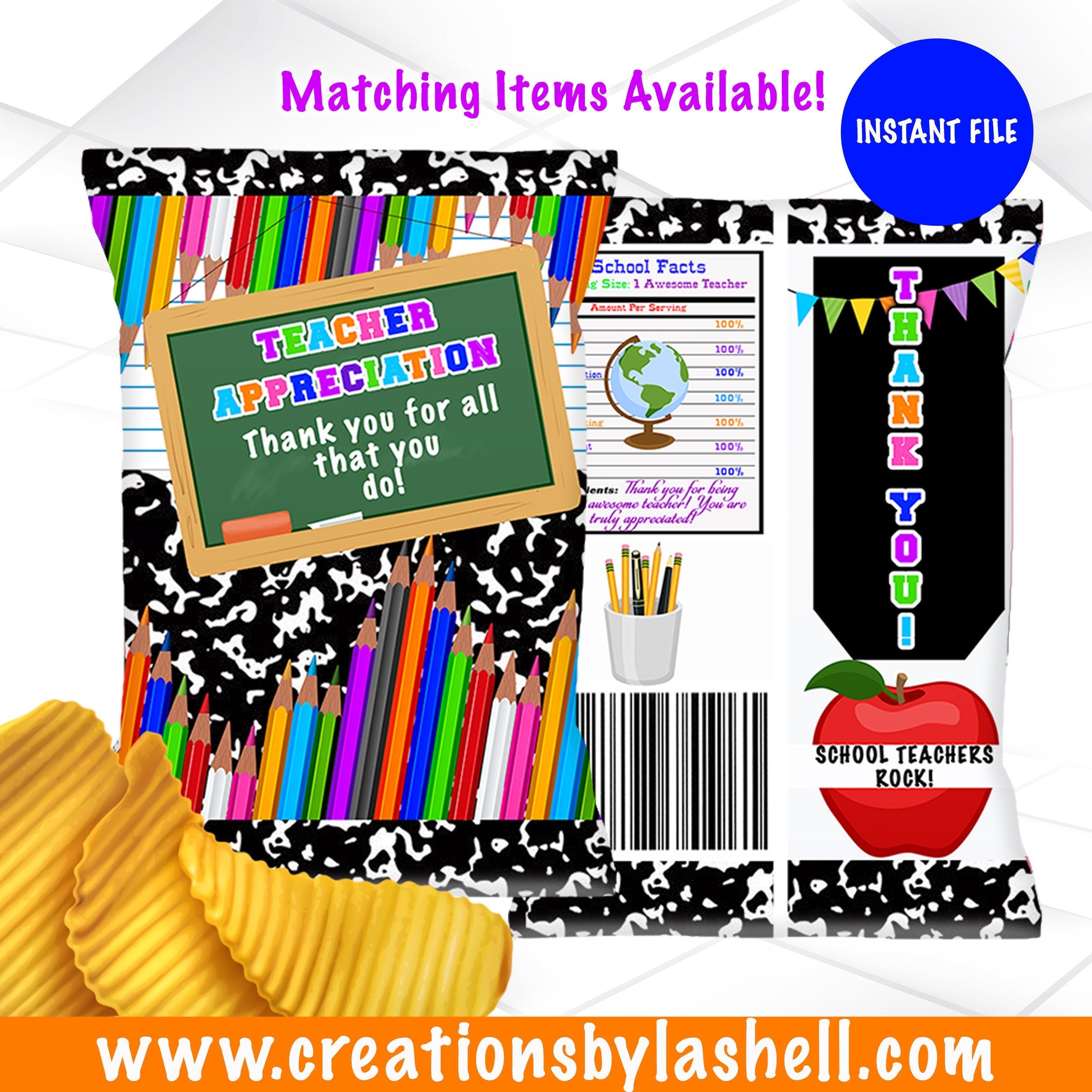 Teacher Appreciation Chip Bags Instant Download | Teacher Appreciation ...