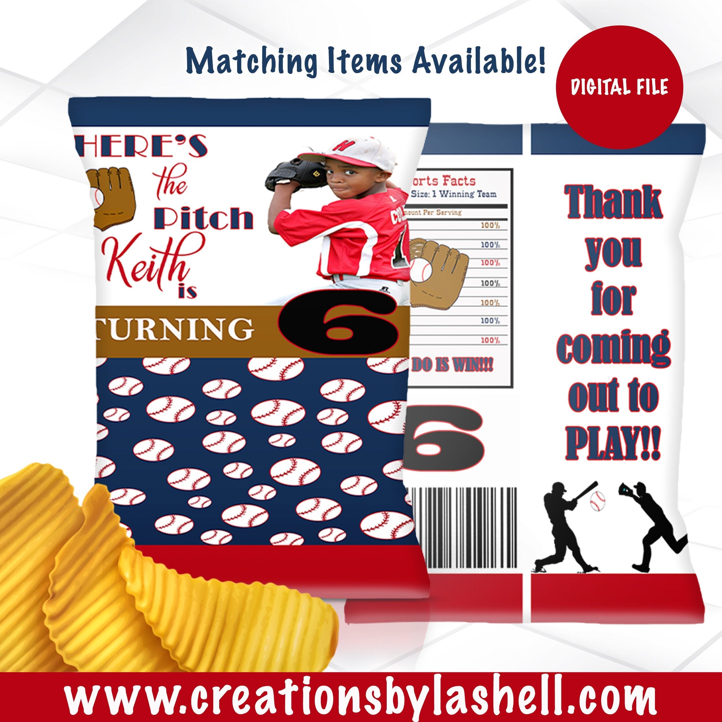 Baseball Chip Bag Digital File | Baseball Party Printable | Sports Chi ...