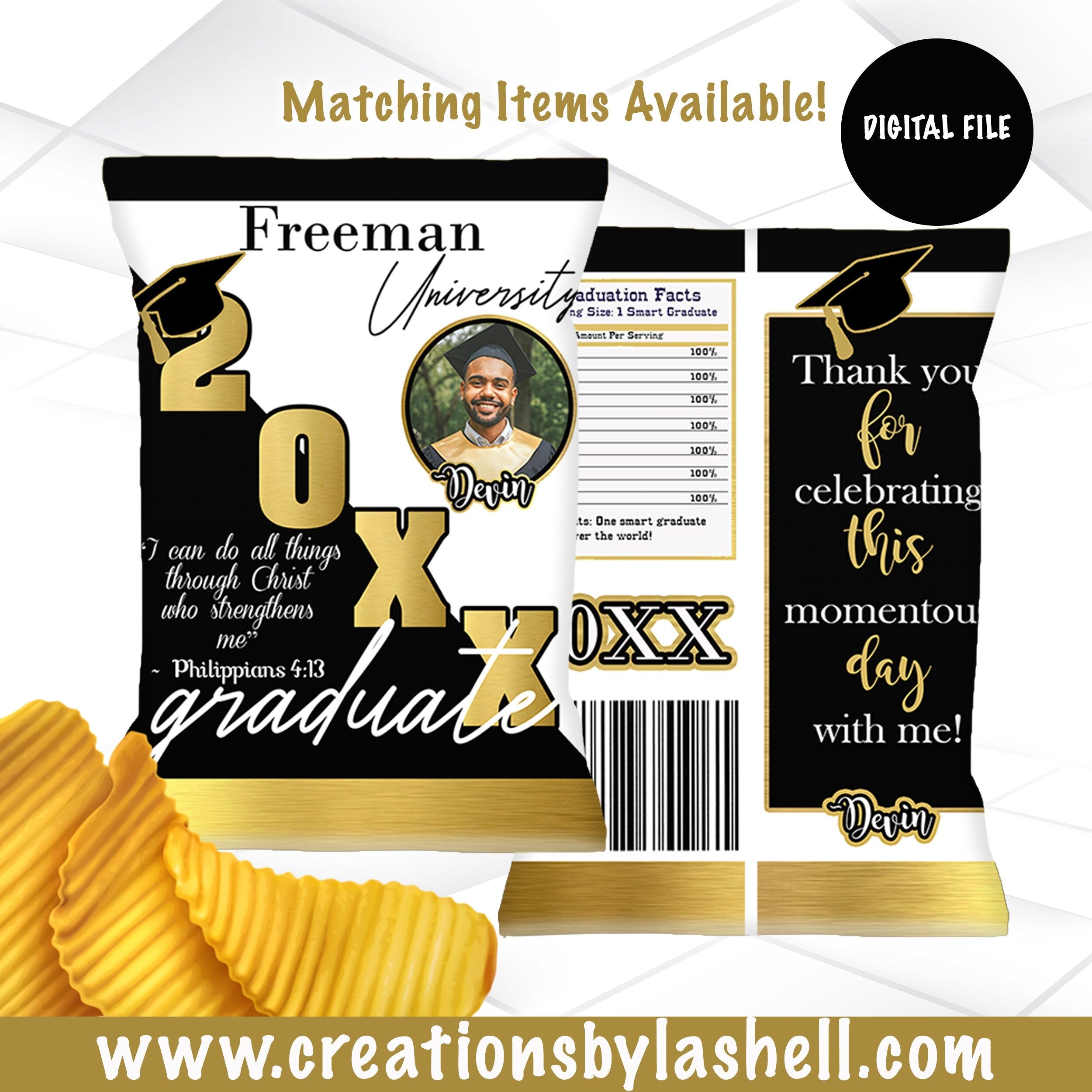 Graduation Chip Bags Printable Black and Gold Graduation Chip Bag Temp ...