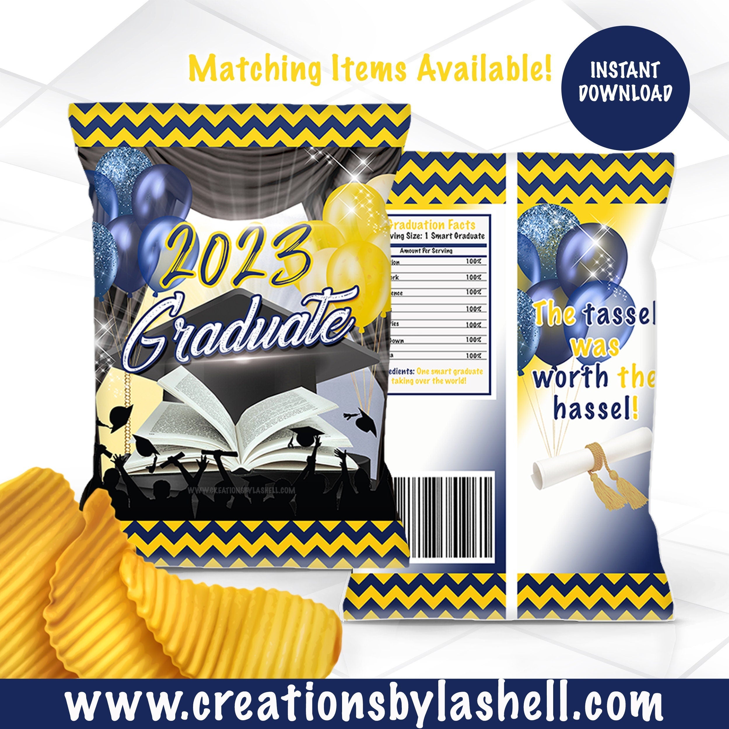 Graduation Chip Bag Instant Download | Blue and Yellow Graduation Chip ...